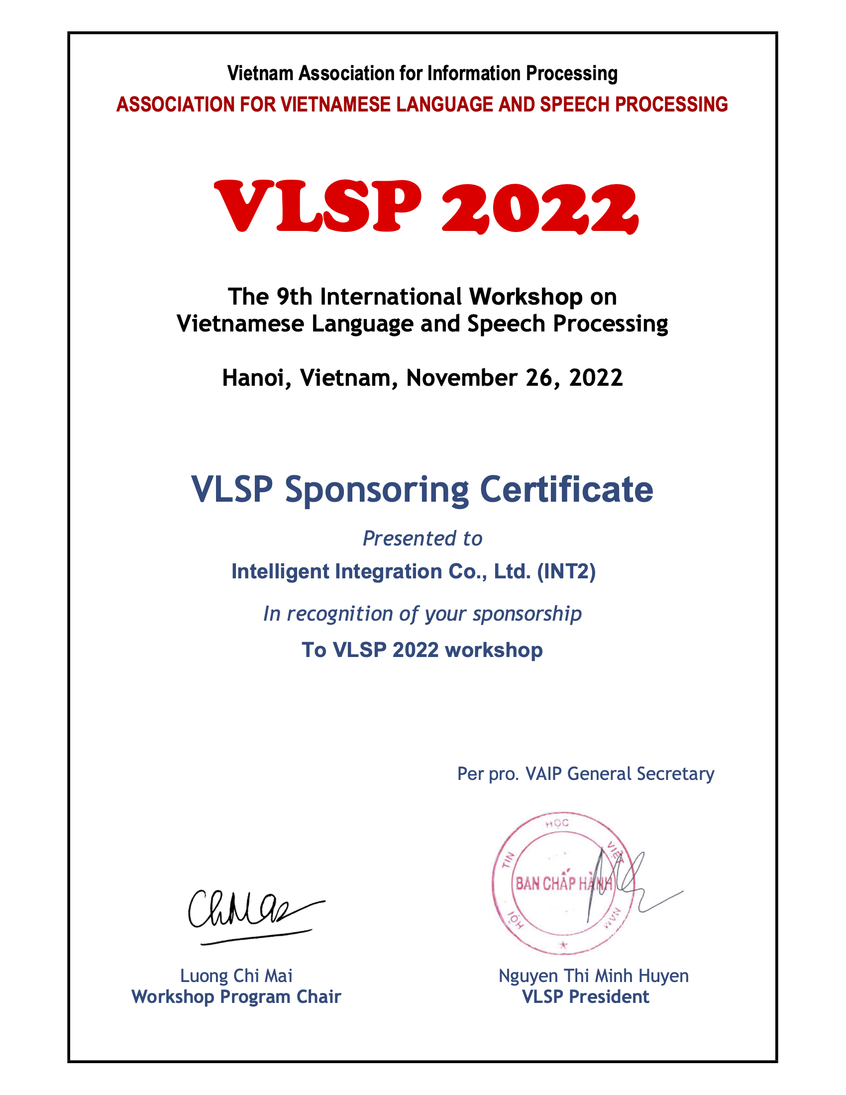 INT2 sponsors VLSP 2022 – INT2